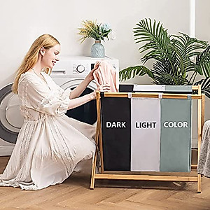 3-bag Laundry Cloth Hamper Sorter, 143l Laundry Organizer Cart,storage Laundry Bag for Dirty Clothes Bag-everyday Use, Bathroom, Bedroom,foldable 3 Sections with Wood Frame 29" X 25" X 18"