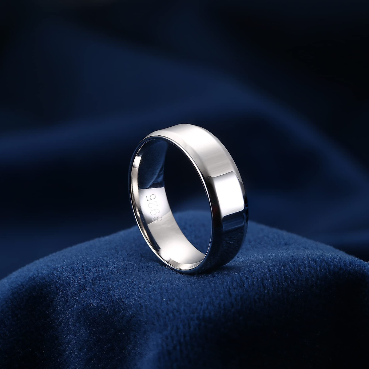 MILACOLATO 6mm Sterling Silver Rings for Women Men 18K White Gold Plated Beveled Edge Plain Thumb Ring High Polish Wedding Band Ring Comfort Fit Size 10