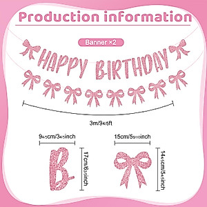 Pink Bow Birthday Decorations, Glitter Coquette Happy Birthday Banner, Girl Cute Themed Birthday Party Decorations With Happy Birthday Banner Bow Garland and Hanging Swirls Decor Supplies