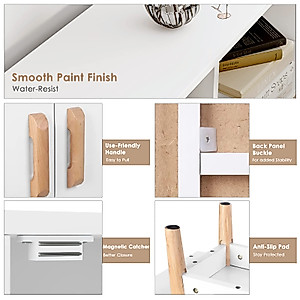 FOTOSOK Floor Storage Cabinet with 2 Shelves and 3 Cubes, Bookcase with Doors, Bookshelf Cabinet with Legs for Kitchen, Living Room and Home Office, White