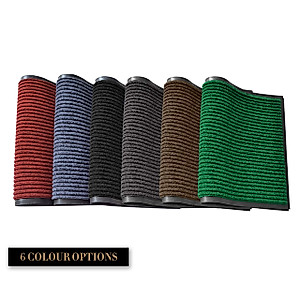 LuxUrux® Durable Rubber Door Mat, Heavy Duty Doormat, Indoor Outdoor, Easy Clean, Waterproof, Low-Profile Mats for Entry, Patio, Garage, High Traffic Entrance Ways (17'' x 30'', Striped Gray)