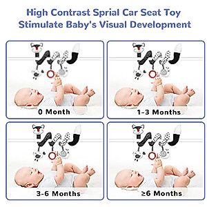 Euyecety Baby Spiral Plush Toys, Black White Stroller Toy Stretch & Spiral Activity Toy Car Seat Toys, Hanging Rattle Toys for Crib Mobile, Newborn Sensory Toy Best Gift for 0 3 6 9 12 Months Baby-Fox