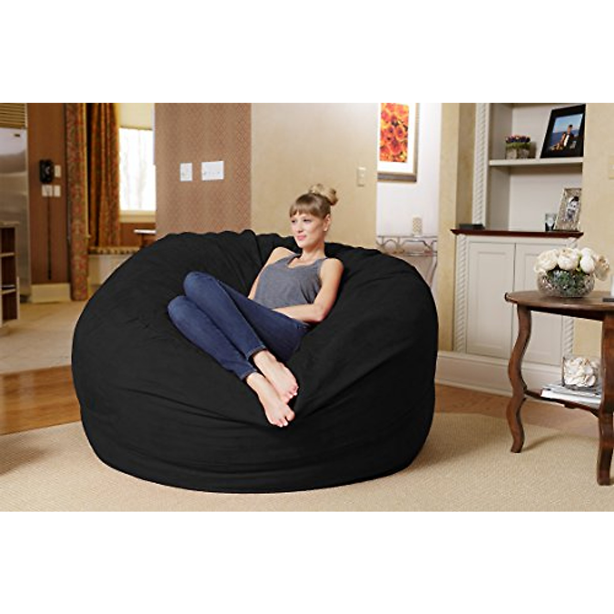 Chill Sack Bean Bag Chair: Giant 6' Memory Foam Furniture Bean Bag - Big Sofa with Soft Micro Fiber Cover, Black
