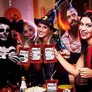 Liitrsh 60 Pcs IV Bags for Drinks Blood Bags for Drinks Halloween Party Decorations 8.5 oz Reusable Halloween Blood Bag Drink Pouches for Masquerade Zombie Nurse Graduation Party