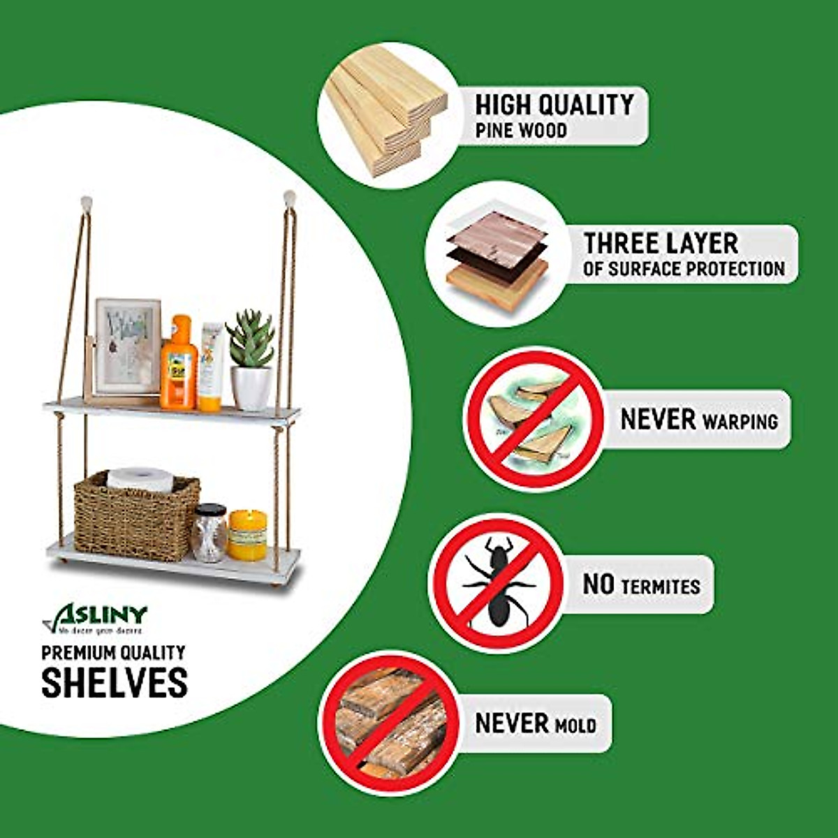 ASLINY Rustic Floating Corner Shelves Wall Mounted, 2 Tier Wood Storage Shelf Handmade (Distressed White)