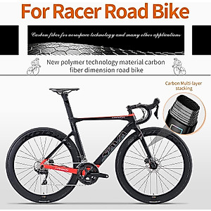 SAVADECK Carbon Fiber Road Bike, Complete Carbon Racing Road Bike 22 Speed with ULTEGRA R8000 Group Set and R8020 Hydraulic Disc Brake and Thru Axle System