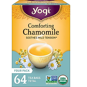Yogi Tea Comforting Chamomile Tea - 16 Tea Bags per Pack (4 Packs) - Organic Chamomile Tea Bags - Supports a Good Night's Sleep & Occasional Stomach Discomfort - Made from Organic Chamomile Flower