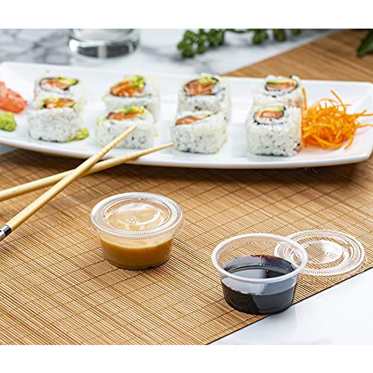 Plastimade Clear Disposable Plastic Portion Cups With Lids (200 Sets - 2 Oz) - Disposable Condiment Cups, Sauce/Dip/Dressing Cups, Souffle Cups & Jello Shot Cups With Lids | Great Sampling Container