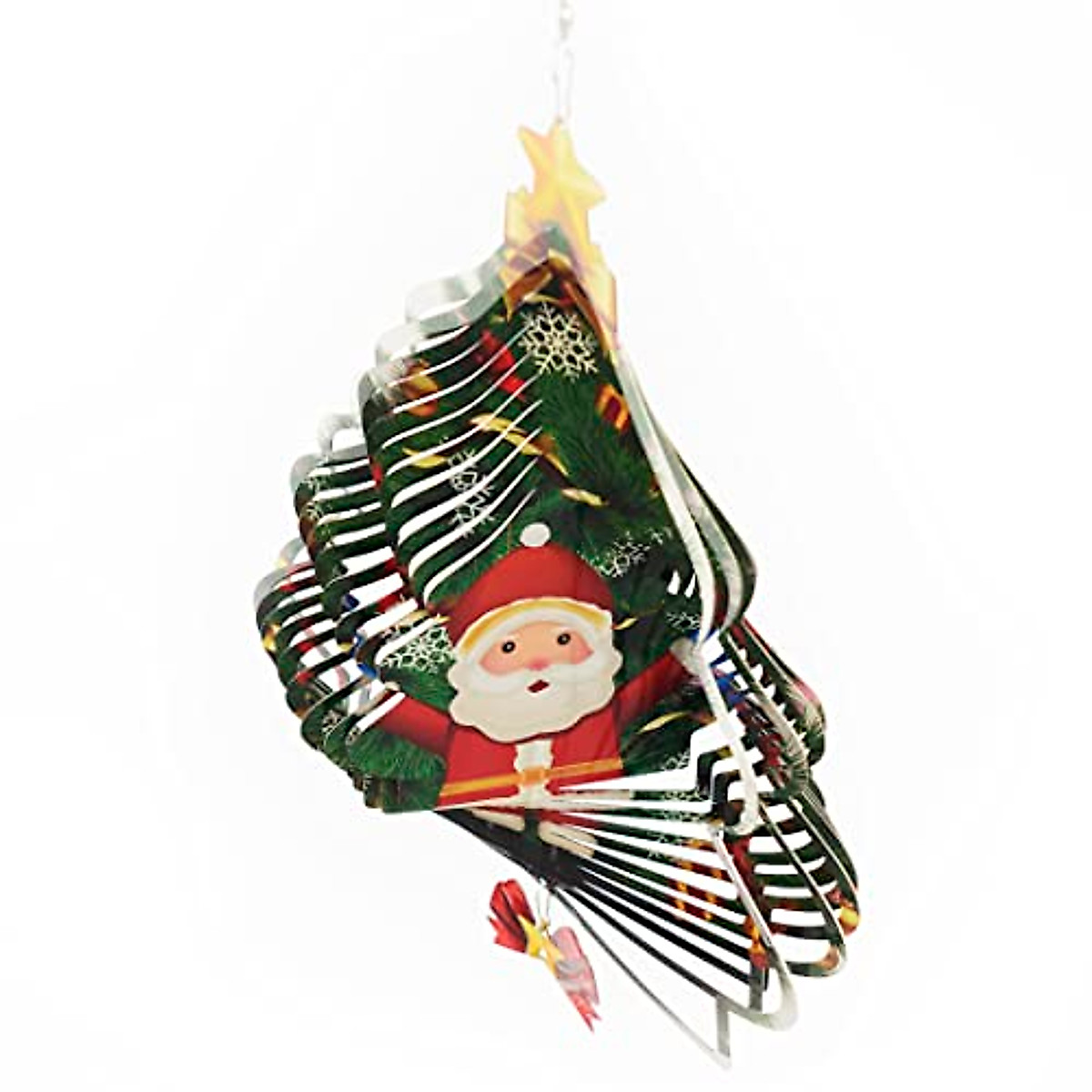 Joozer 3D Stainless Steel Wind Spinner 12 Inch Christmas Windmill Decoration for Indoor and Outdoor Garden Garden Courtyard Metal Windmill, Christmas Tree, Santa Claus