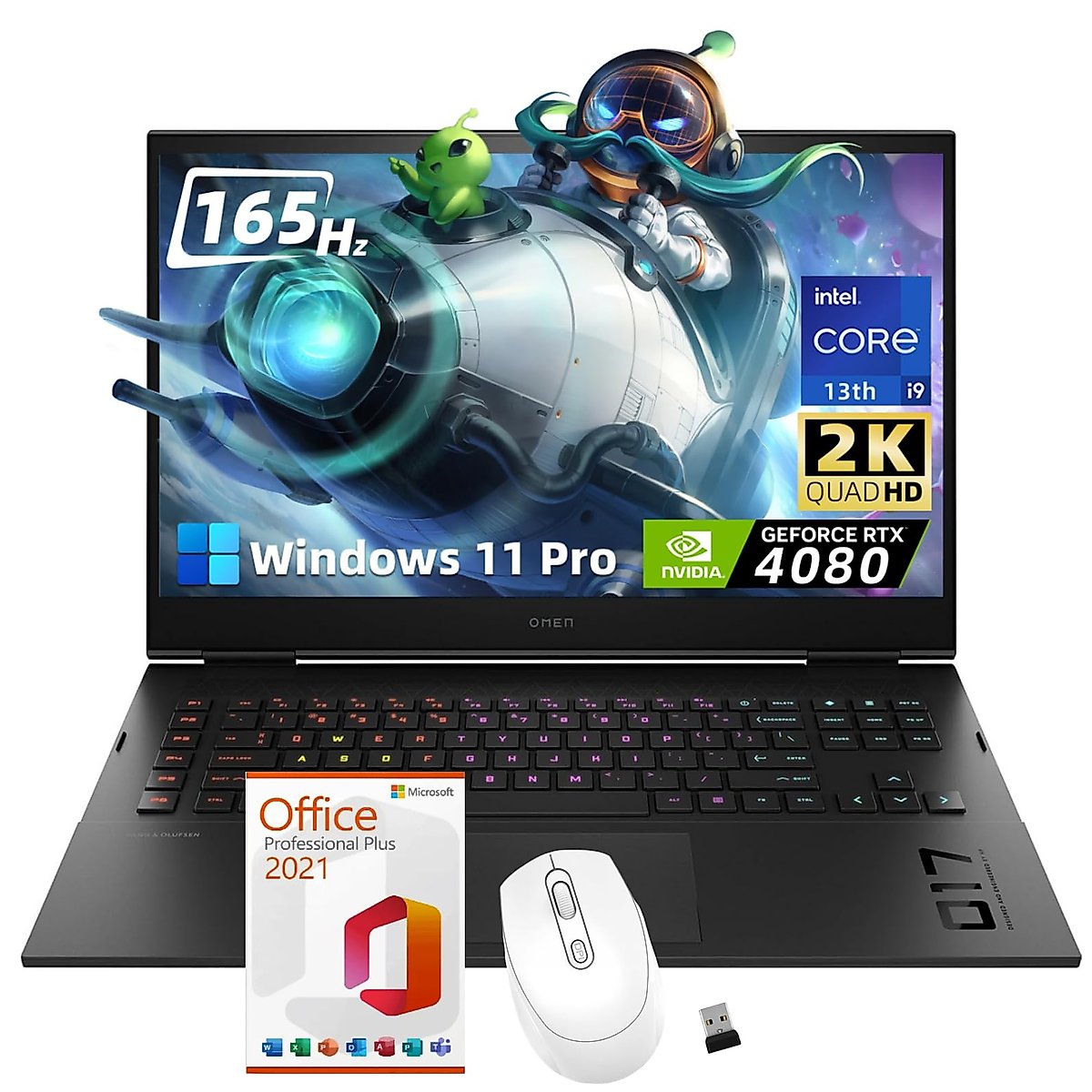 HP Omen 17.3" Gaming Laptop - QHD 165Hz Display, Intel 24 Cores i9-13900HX, GeForce RTX 4080, 64GB DDR5, 4TB SSD, WiFi 6E, Backlit Keyboard, Windows 11 Pro, with Wireless Silent Mouse