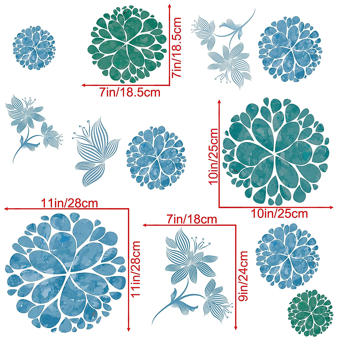 Fashion 3D DIY Creative Blue Flowers Wall Decals Flower Vines Wall Stickers Murals Removable Decor Decal for Living Room Girls Bedroom Home Wall Decoration Nursery Room Sticker Kids Stickers