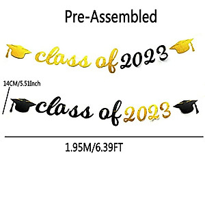 Class of 2023 Graduation Banners Party Decorations, Black Glitter Graduation Banners Garland for Congratulation Graduation Party Supplies-Assembled (Black)
