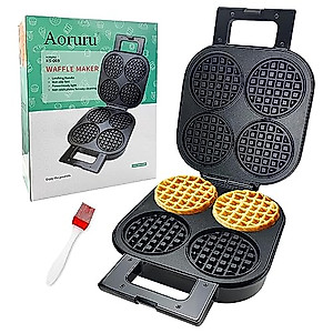 Aoruru Waffle Maker Nonstick Belgian Waffle Iron with Indicator Light 1300W 4 Slice