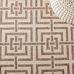 SAFAVIEH Linden Collection 9' x 12' Cream/Beige LND128C Geometric Indoor/ Outdoor Non-Shedding Easy scrubbing Patio Backyard Porch Deck Mudroom Area-Rug