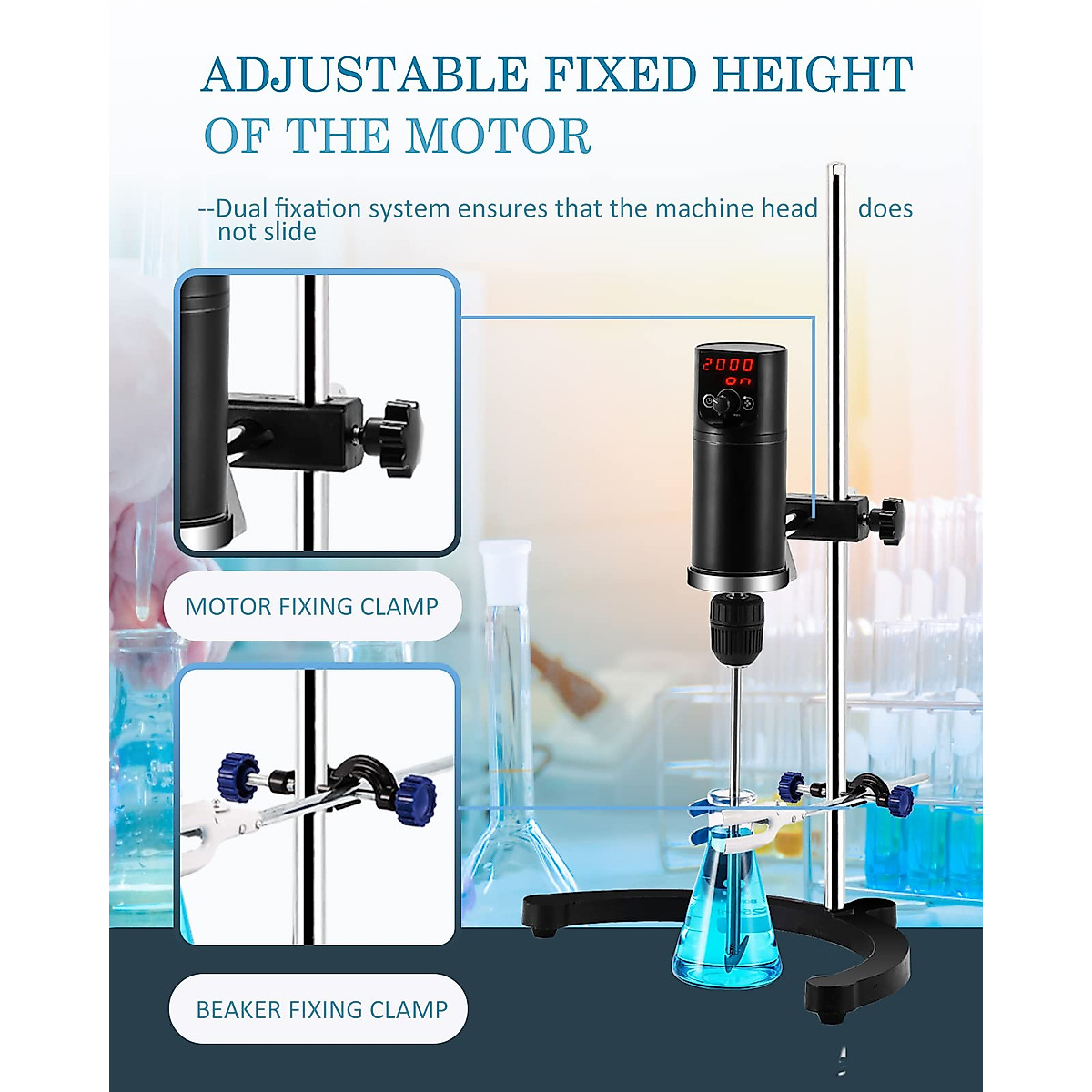 Crispaire Electric Overhead Stirrer Max.40L LCD Digital Lab Mixer 10000mPa.s Time and Speed Adjustable Stirring Rod Included 100-2000RPM 120W