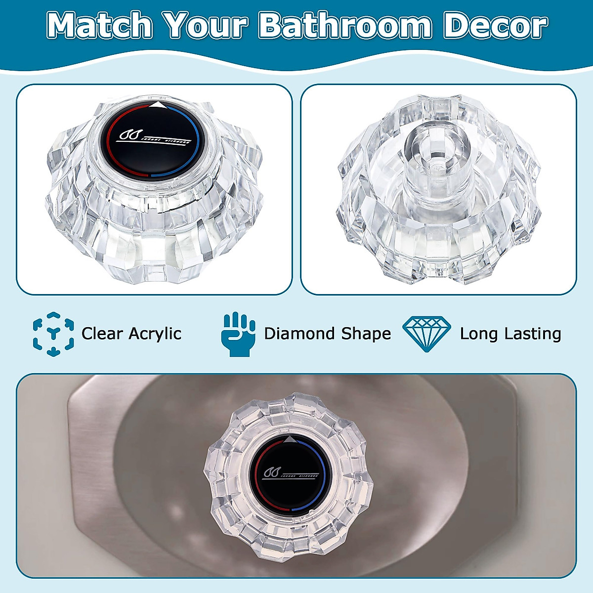 Dreyoo Shower Faucet Handle Replacement for 940-240, Shower Faucet Handle Compatible with Price Pfister Old Style Avante Series, Shower Knob Replacement for Single Handle Tub Faucet, Clear Acrylic