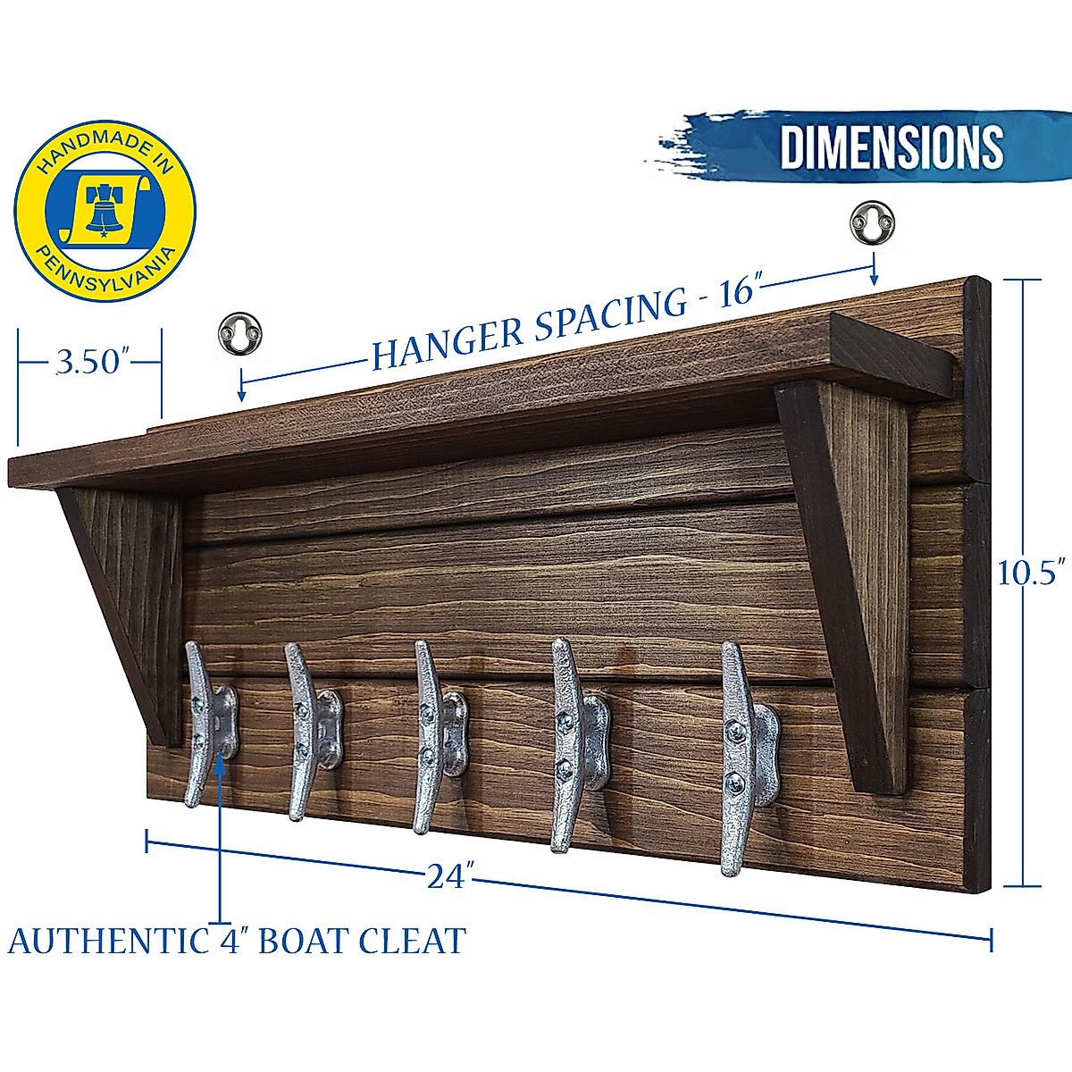 Wildwood Rustic Wall Mounted Boat Cleat Coat Rack with Shelf - Entryway Shelf Perfect Touch for Your Entryway, Kitchen, Bathroom and More