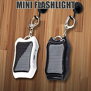 Pssopp Solar Portable Mini Power Bank LED Flashlight USB Battery Pack Keychain for Outdoor Emergency Phone Charging (White)