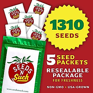 Seeds N Such 1310 Hand Selected Spring Vegetable Garden Seeds | Includes 5 Individually Packaged Seeds Tomatoes, Blue Beans, Cucumbers, Lettuce & Peppers | Untreated & Non-GMO