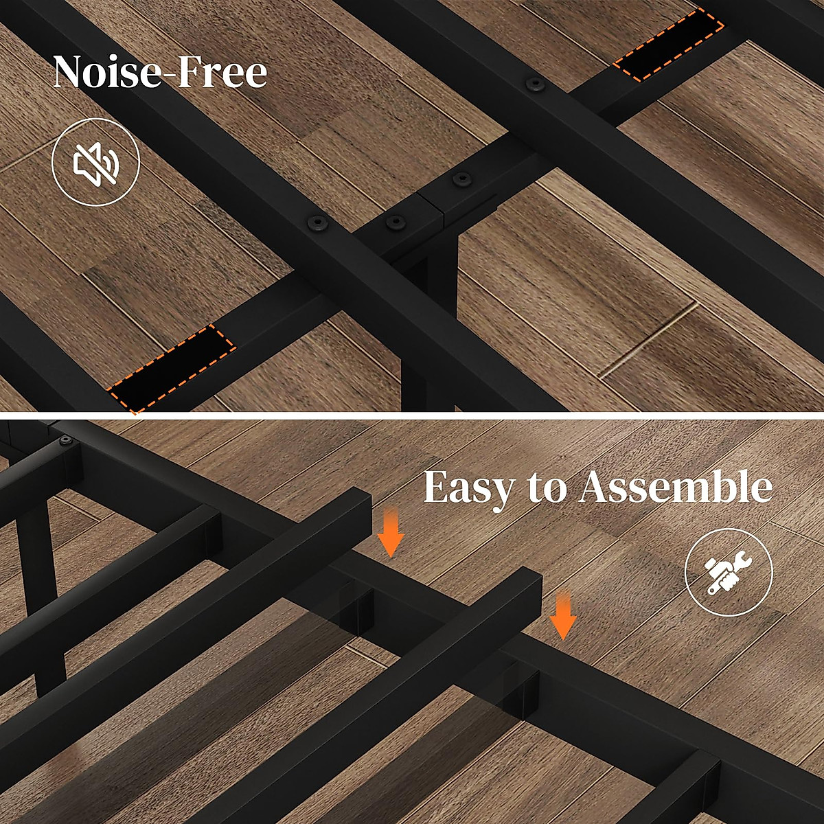 WELTOKE Full Size Bed Frame with Storage Headboard and Drawers, Black Upholstered Leather Bed with 2 Socket Charging Station, No Box Spring Needed