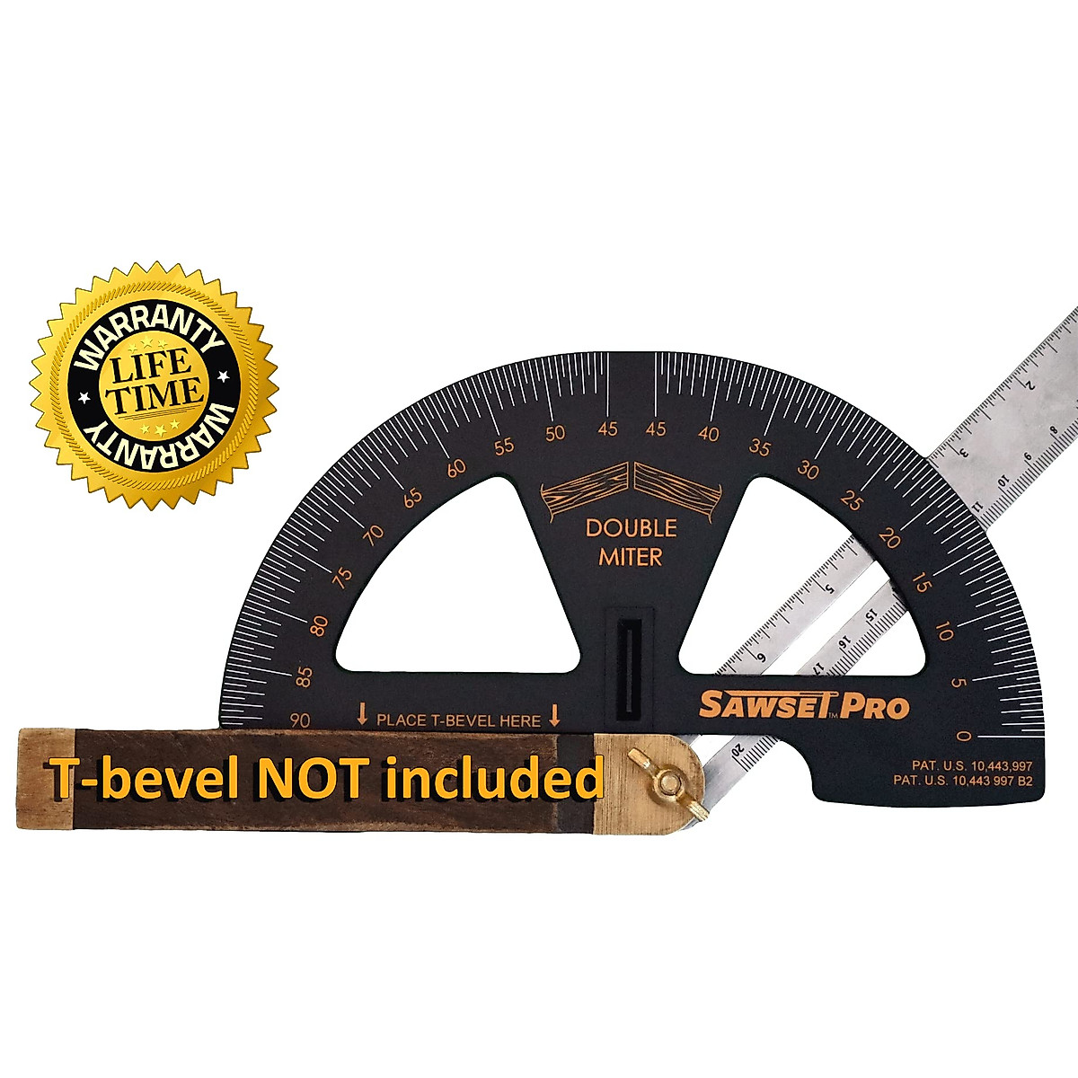 Sawset Miter Saw Protractor SAWSET PRO. Patented No Math Scales. Large Scales are The Key to Accuracy. In Size Matters! In ABS Plastic.