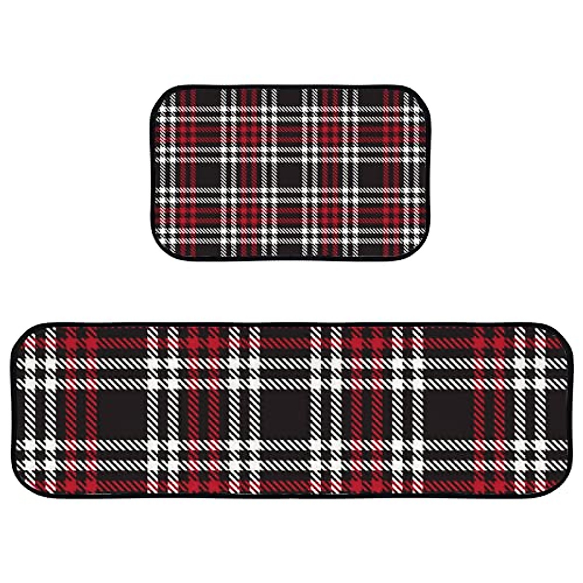 Vantaso Kitchen Floor Mat Rug Red Plaid Checkered Tartan Set of 2 Cushioned Non-Slip Comfort Runner Rugs