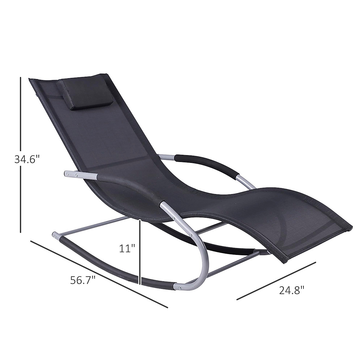 Outsunny Zero Gravity Rocking Chair Outdoor Chaise Lounge Chair Recliner Rocker with Detachable Pillow and Weather-Resistant Fabric for Patio, Deck, Pool, Black