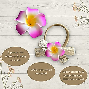 Mommy Baby Matching Handmade Hawaiian Plumeria Flower Headband and Hair Clip Set Baby Shower Gifts Holiday Gifts for Babies Baby Girls Family Matching (Dawn Pink)