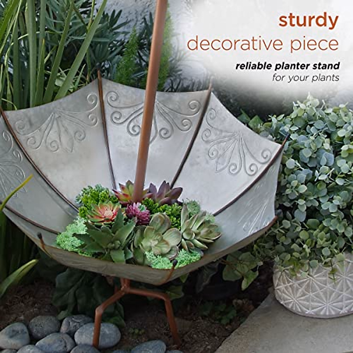 Alpine Corporation 36" Tall Outdoor Rustic Upside Down Umbrella Garden Stake and Planter