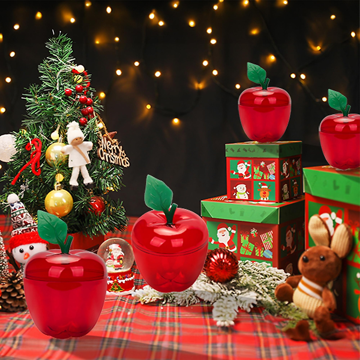 HANZE Large Red Apple Container, Apple Shaped Candy Toy Filling Containers Jar, Back To School Teacher Appreciation Gift, Wedding Party Ornaments Christmas Decorations Supplies Favors