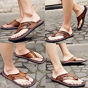 MXTSH Mens Flip Flops Slippers Summer Sandals Coffee Leather Us Size 7 (40)