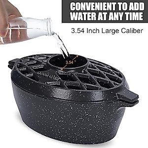 G Good Gain Wood Stove Steamer, Fireplace Humidifier, Cast Iron Humidifier for Stove, Matte Black Finish, Rust Resistant, Lattice Top, 2.5 Quart Capacity, Wood Burning Stove Indoor Decorative. Grey