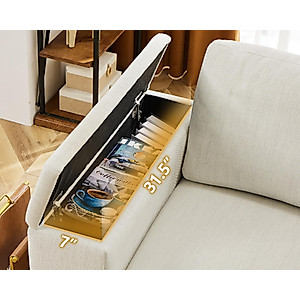 ABCASA 112" Modular Sectional Sofa Couch with Detachable Sofa Cover & Storage Armrest,L Shaped Couch for Living Room,Linen Fabric Corner Couch(5 Seater Sofa,Ivory)