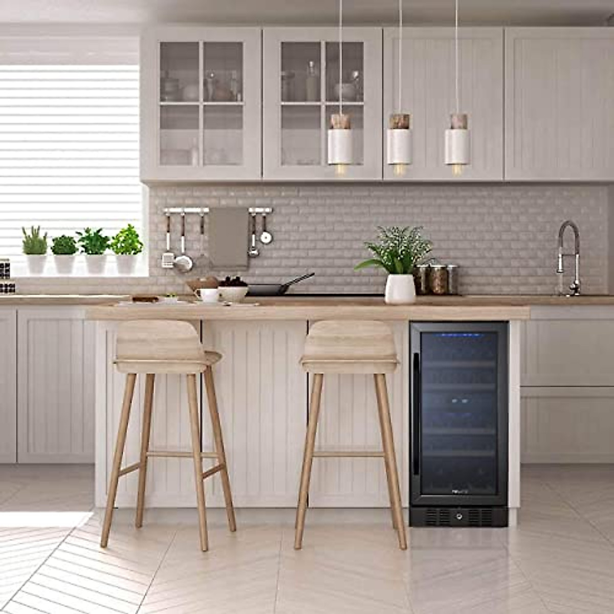 NewAir Freestanding 28 Bottle Dual Zone Wine Fridge, French Door, Black Stainless Steel