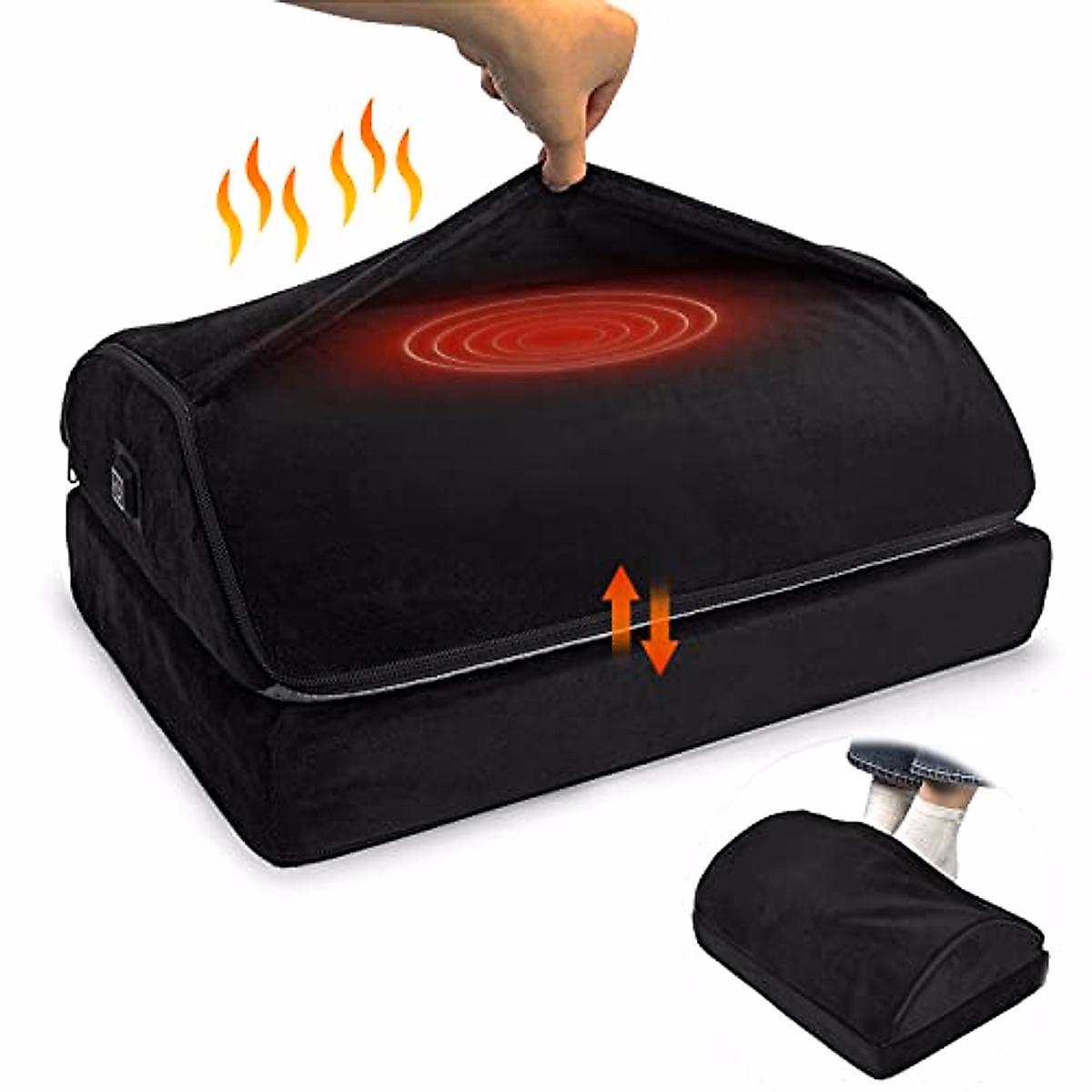 HAMOPY Heated Foot Rest for Under Desk with Pad Pocket, 3 Levels Temp Adjustable & Washable Heated Footrest, Foot Stool with Warm Foot Pocket for Office, Gaming, Ergonomic Design for Back Pain Relief