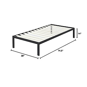 Olee Sleep 14 Inch Modern Metal Platform Bed Frame / Mattress Foundation / Wood Slat Support / No Box Spring Needed, Twin, Black