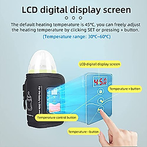 Sanpyl Milk Bottle Warmer, USB Powered Car Baby Bottle Heating Bag Travel Breast Milk Warmer with Temp Control and LCD Display, Evenly Heating for Indoor, Outdoor, Traveling, Driving