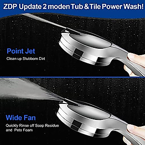 ZDP High Pressure Handheld Shower Head，10 Mode High Flow Hand Held Showerhead Set，5.04IN Showerhead 59IN Stainless Steel Hose Adjustable Brass Ball Bracket Built-in Power Wash To Clean Tub Tiles Pets