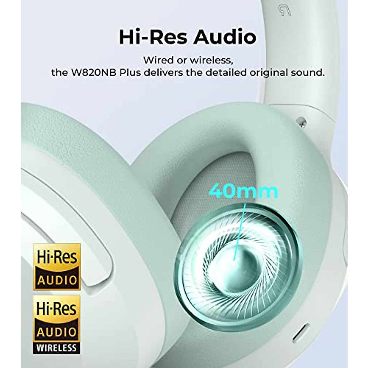 Edifier W820NB Plus Hybrid Active Noise Cancelling Headphones - LDAC Codec - Hi-Res Audio Wireless & Wired - Fast Charge - 49H Playtime - Over Ear Bluetooth V5.2 Headphones- Green