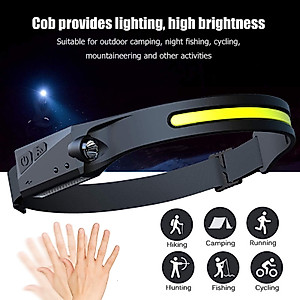 Myasrelae Night Buddy Headlamp - Waterproof Rechargeable Headlamp LED, Lampe Frontale 230° Wide Headlight Lightweight with 5 Modes & Smart Sensor Outdoor Headlamps (Black)