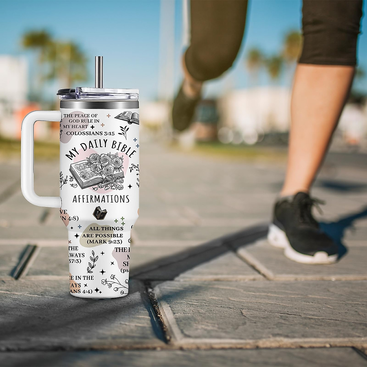 Christian Gifts for Women 40 Oz My Daily Bible Affirmations Cup Tumbler with Lids and Straws, Faith Based Bible Verse Gifts Coffee Mugs, Inspirational Religions Birthday Gift for Women Mom Friends