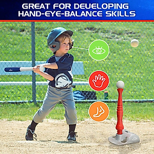 EagleStone T Ball Sets for Kids 3-5, 5-8, Tee Ball Set for Toddlers, Baseball Outdoor Toy Includes 6 Large Balls, Adjustable Teeball Batting Tee, Tball Games for Boys & Girls, Kids Ages 3-12 Years