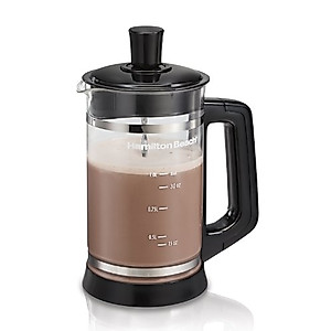 Hamilton Beach French Press with Frothing Attachment for Coffee, Hot Chocolate or Tea, 1 Liter, Glass (40400R)