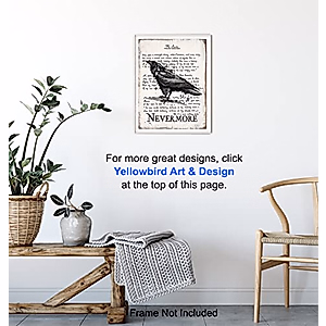 The Raven Wall Art & Decor - Nevermore - Edgar Allan Poe Gift - Goth Room Decor - Gothic Home Decor - Creepy Poem Poetry Wall Art - Vintage Rustic Decoration - Retro Style Poster Print 8x10 UNFRAMED