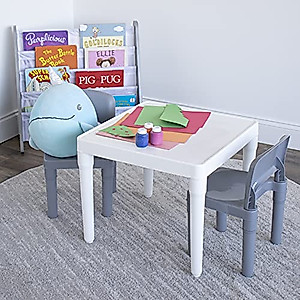 Humble Crew Kids Dry Erase Plastic Table and 2 Set, White Table & Grey Chairs, 20 x 20 x 17inches, 12 x 11 x 18 inches
