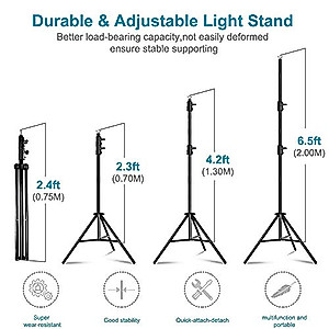 MsMk Photo Video Studio Backdrop Stand with 8 Spring & 4 Clips, 6.5ft x 10ft Adjustable Muslin Background Support System Kit with Sand Bag, Carry Bag for Photography Studio