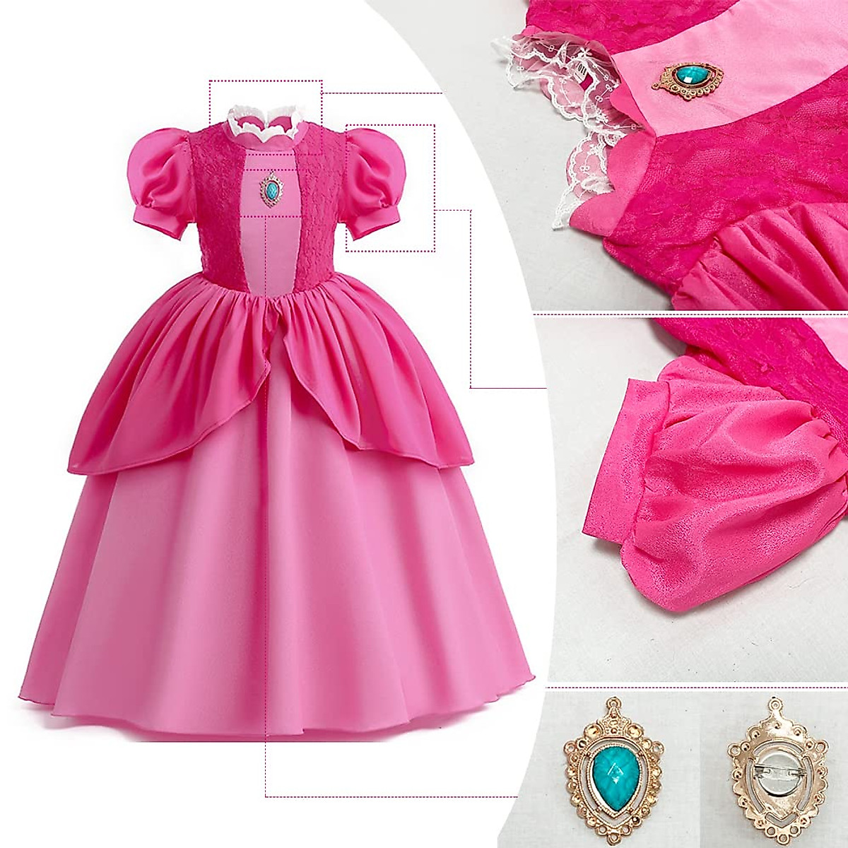 Zalongye Princess Peach Costume Dress for Girls cosplay Halloween Party Dress Up princess peach Dress（110）