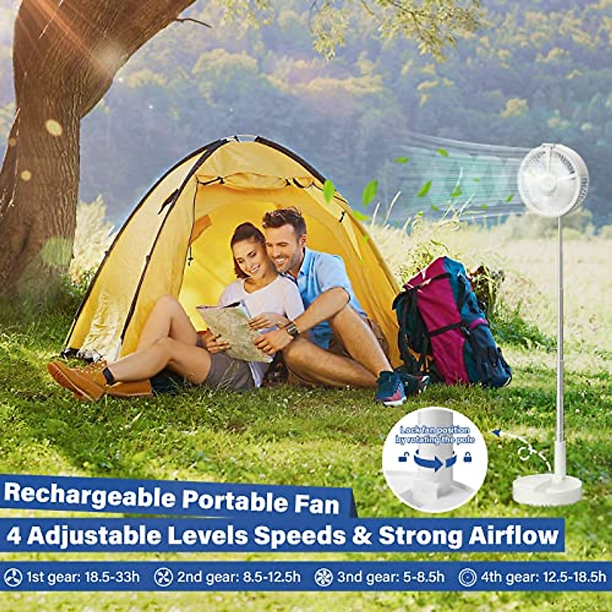 Portable Oscillating Standing Fan with Remote Control Light, Rechargeable Fan Small Desk Fan with Misting Timer 4 Speeds 7200mAh Folding Quiet USB Fan Personal Floor Fan Pedestal Fans for Home Bedroom