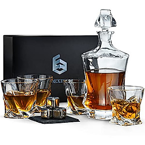 WODEXINGKO Whiskey Decanter Sets for Men, Crystal Whiskey Decanter and Glasses set, Liquor decanter for Bourbon, Scotch, Vodka, Whiskey - Whiskey gifts for men. Transparent