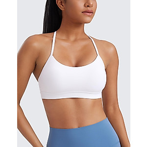 CRZ YOGA Butterluxe Womens Y Back Sports Bra - Padded Racerback Low Impact Spaghetti Thin Strap Workout Yoga Top White Small